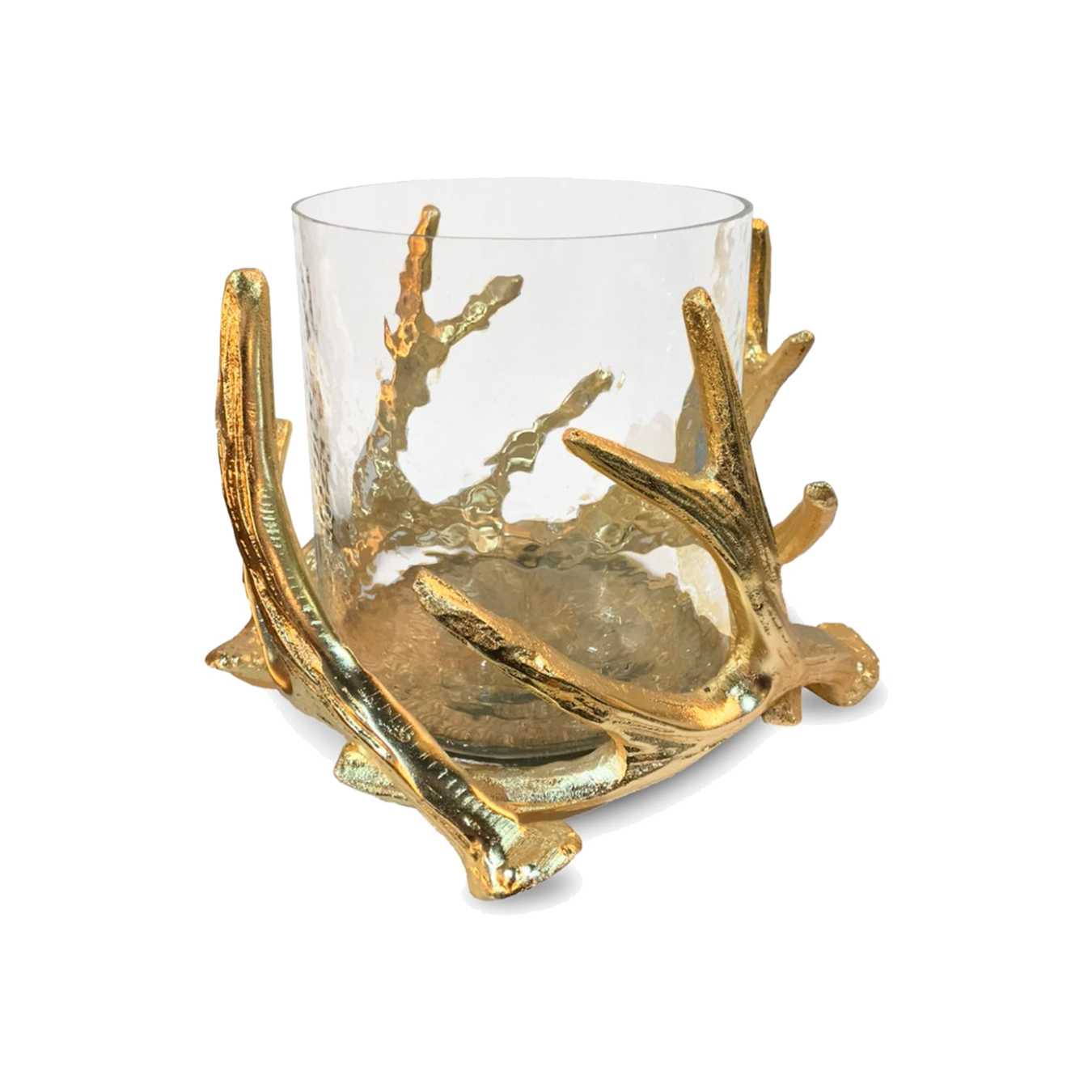 Medium Antler Gold Hurricane with Hammered Glass – Stevensons Home